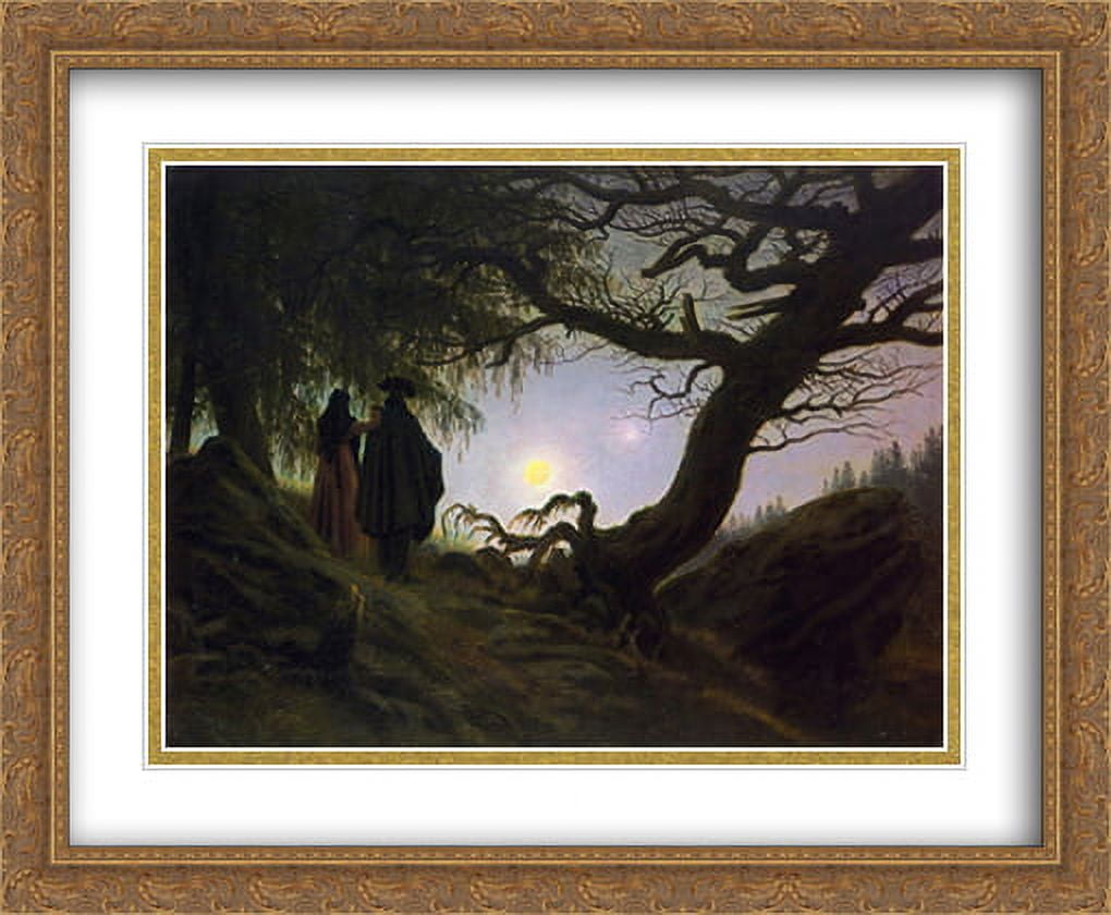 Man and Woman Contemplating the Moon 2x Matted 34x28 Large Gold Ornate ...