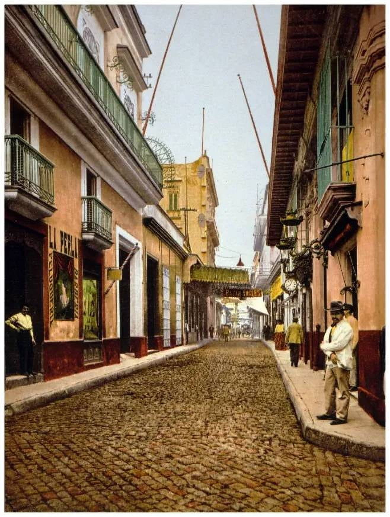 .Man in white coat waits on empty cuban street.POSTER.Decoration ...