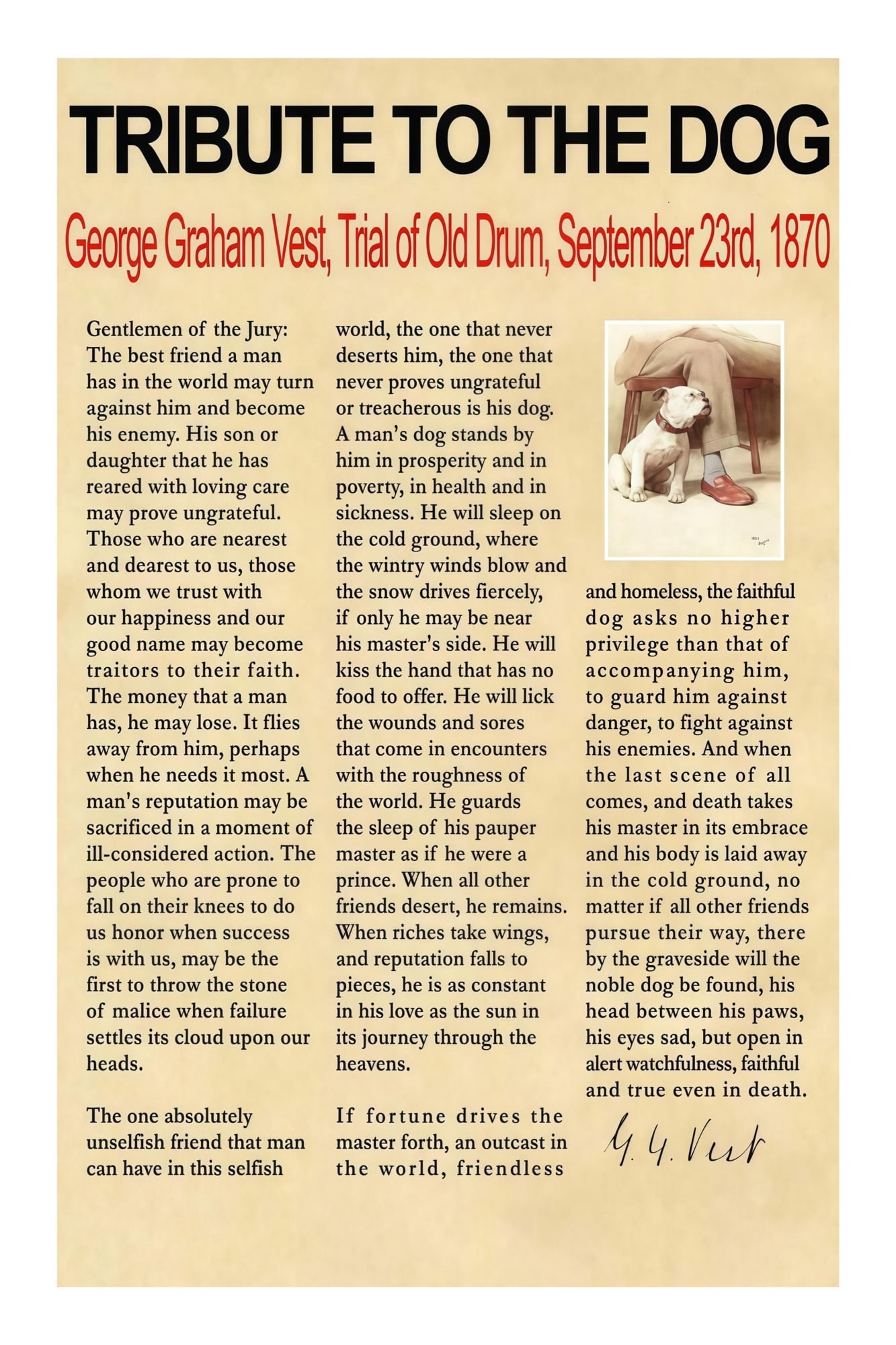 Man's Best Friend Tribute Poster George Graham Vest Dog Speech Quote ...