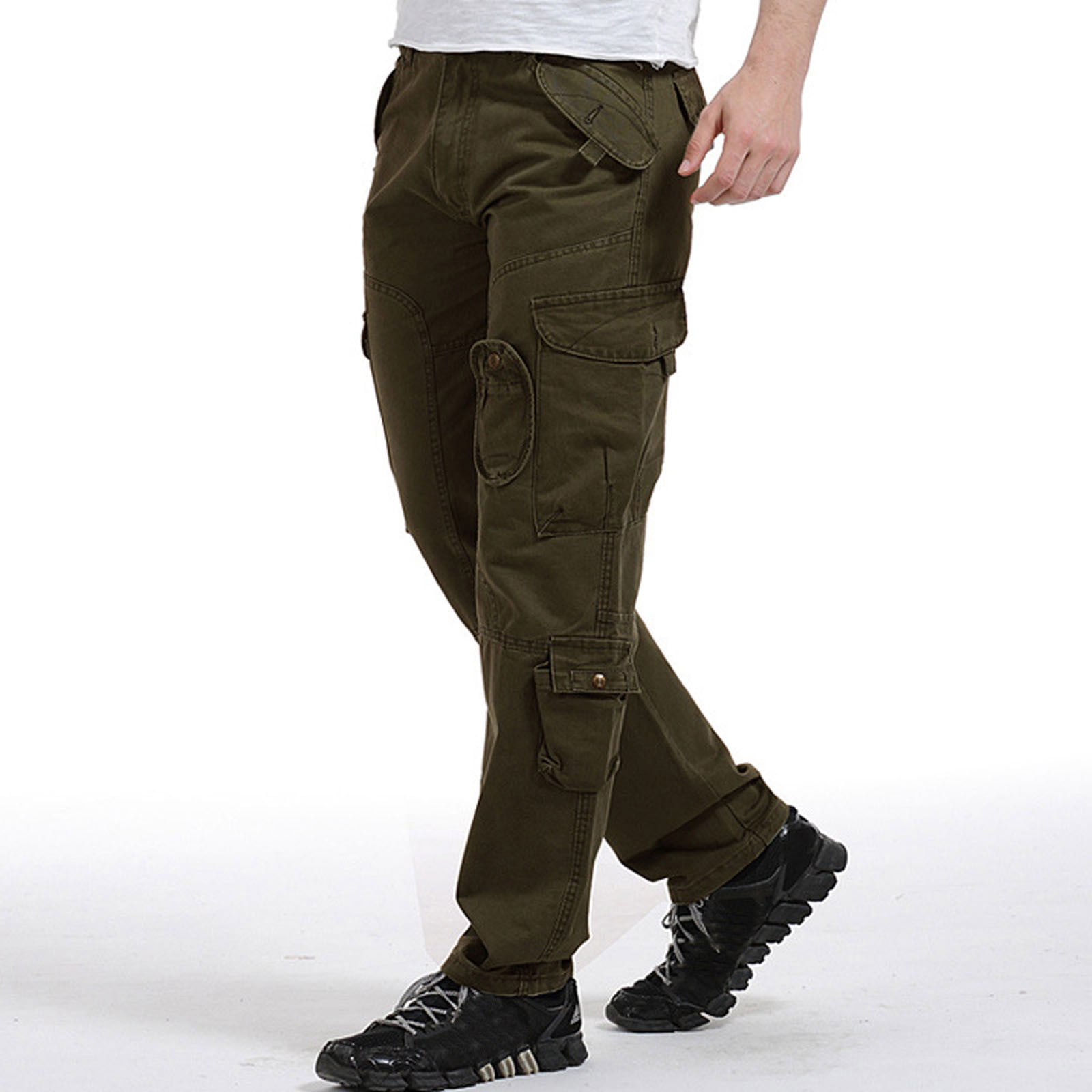 Man's Cargo Pants Drawstring Multi Pockets Sweatpants Elastic Waist ...
