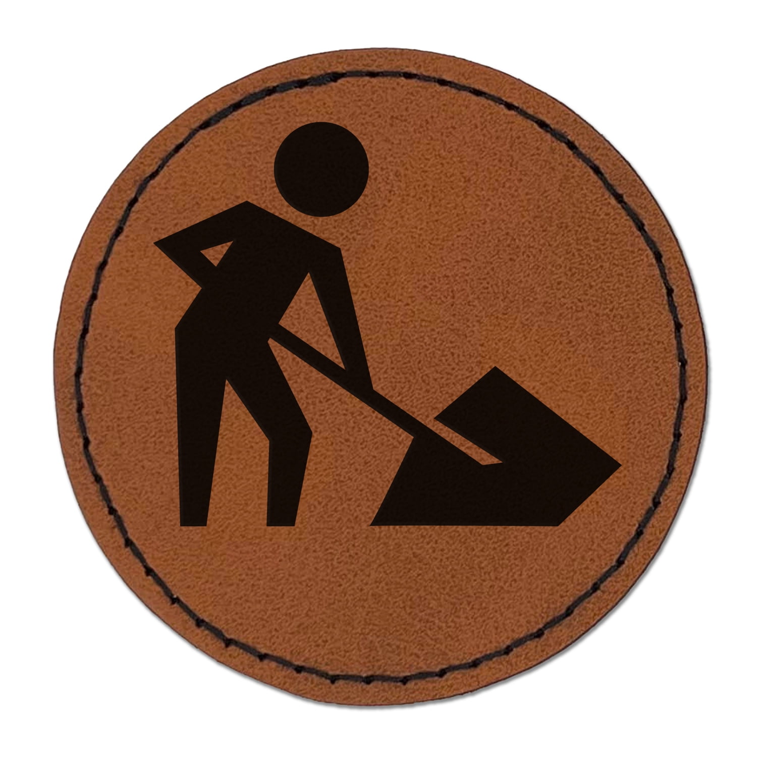 Man with Shovel Construction Zone Sign 2.5" Faux Leather Round Engraved ...