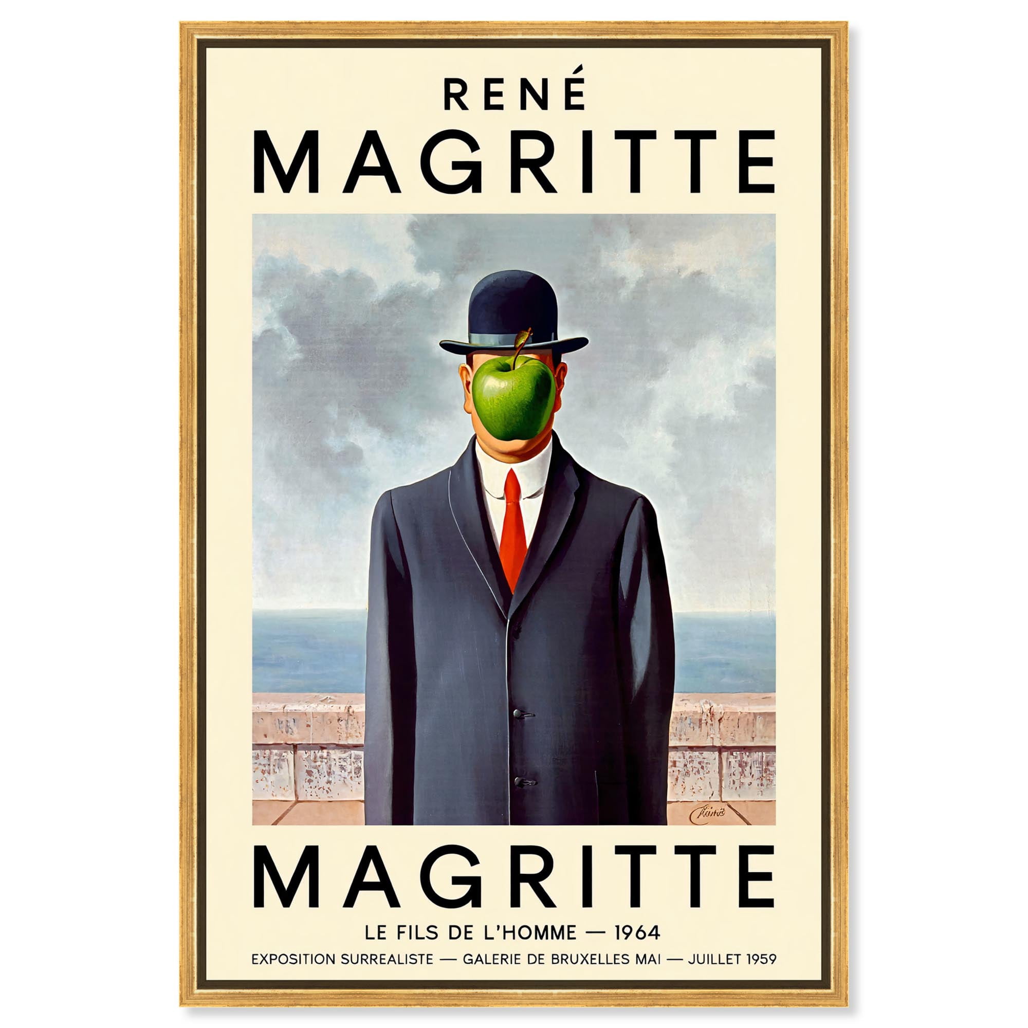 Man with the Apple Canvas Famous Art Prints by Art Remedy, Gold Frame ...