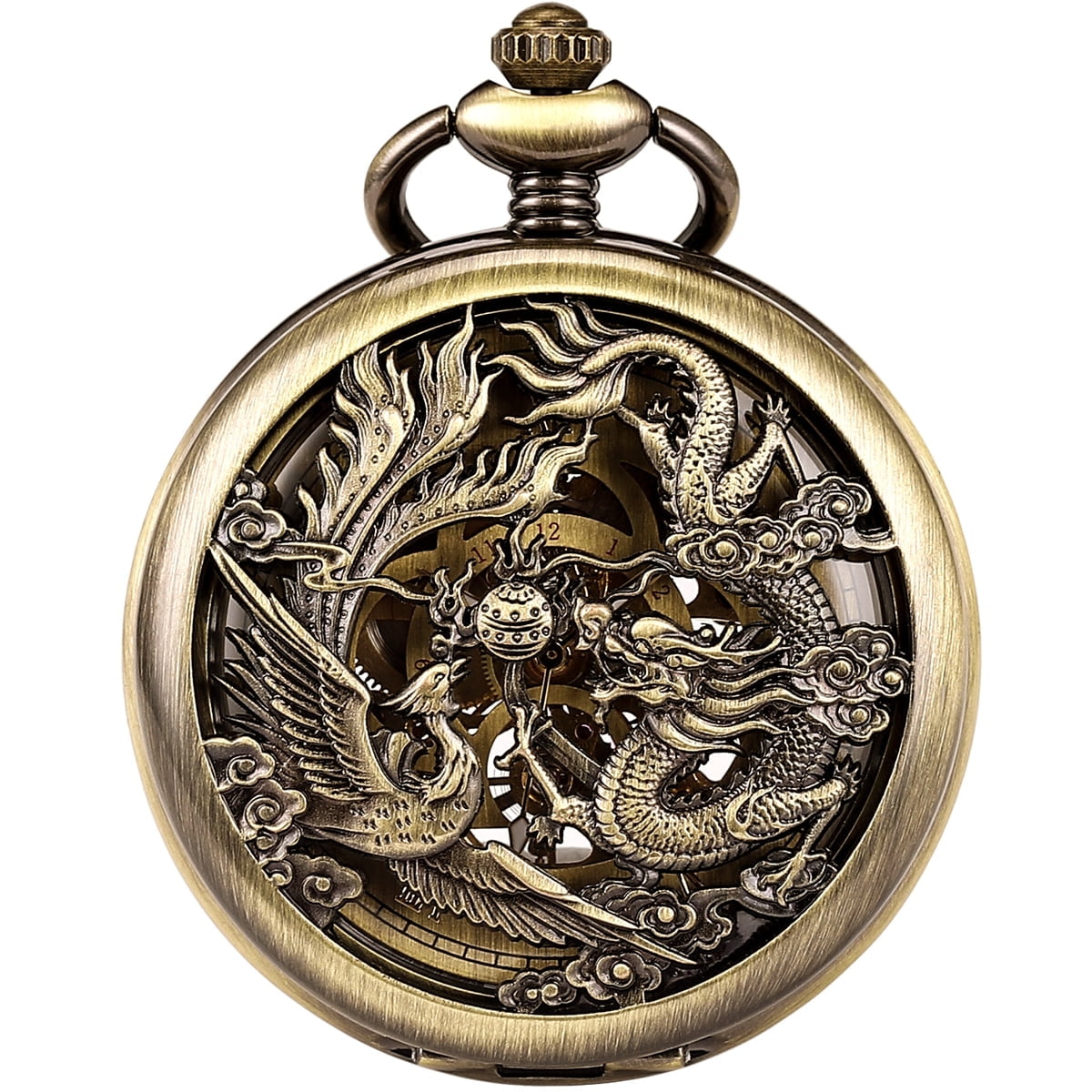 ManChDa Dragon Pocket Watches for Men Mechanical Copper Roman Numberals ...
