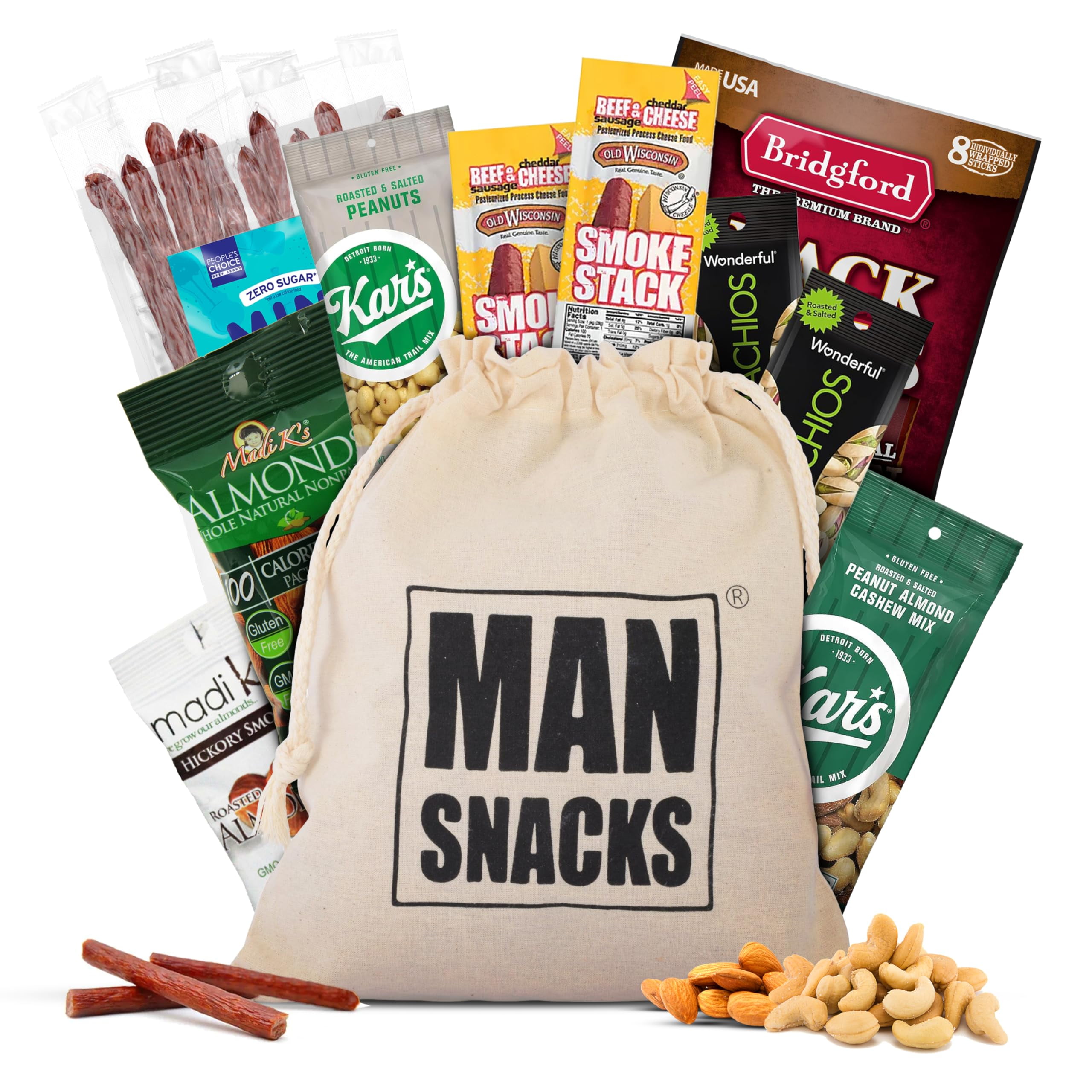 ManSnacks Deluxe Jerky & OIF8 Nuts Gift Basket for Men - 28 pc - Large ...