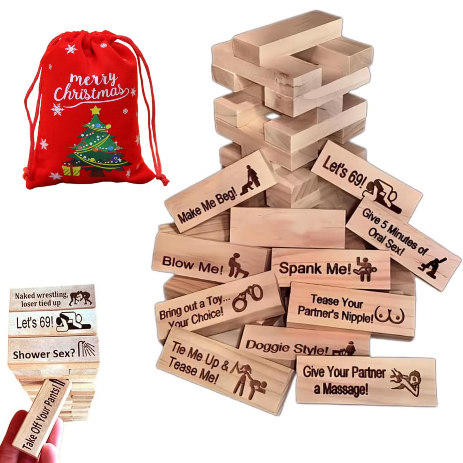 ManTuo 48Pcs Super Block Tower Game Valentine Tumbling Tower Stacking Blocks Game Couple ...