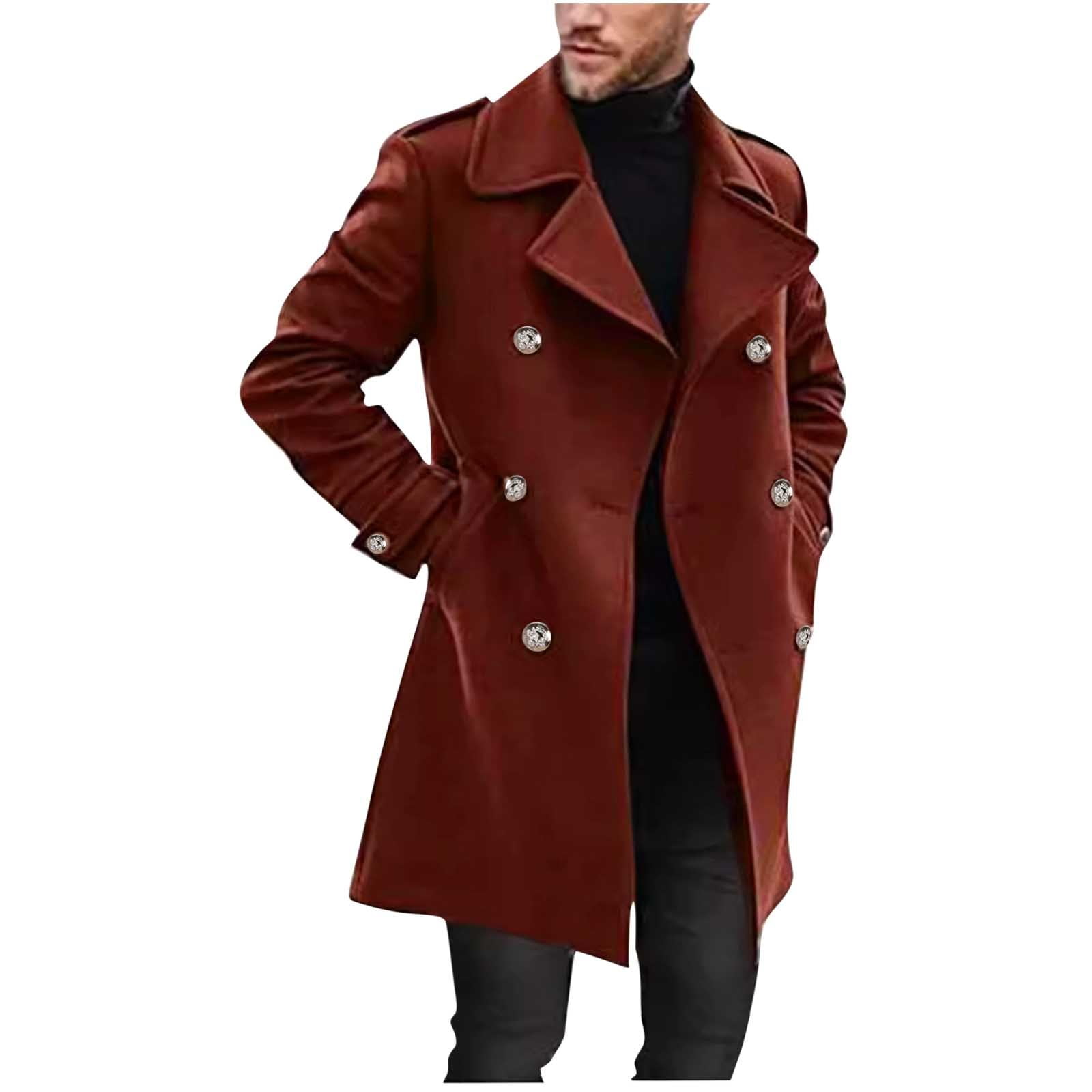 ManTuo Mens Trench Coat Double Breasted Winter Wool Coat Oversized Warm ...
