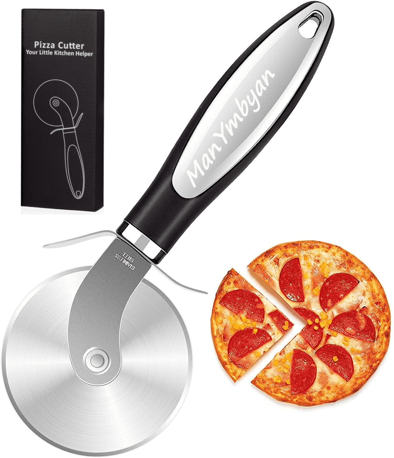 ManYmbyan Ergonomic Stainless Steel Pizza Cutter Wheel with Sharp Blade ...