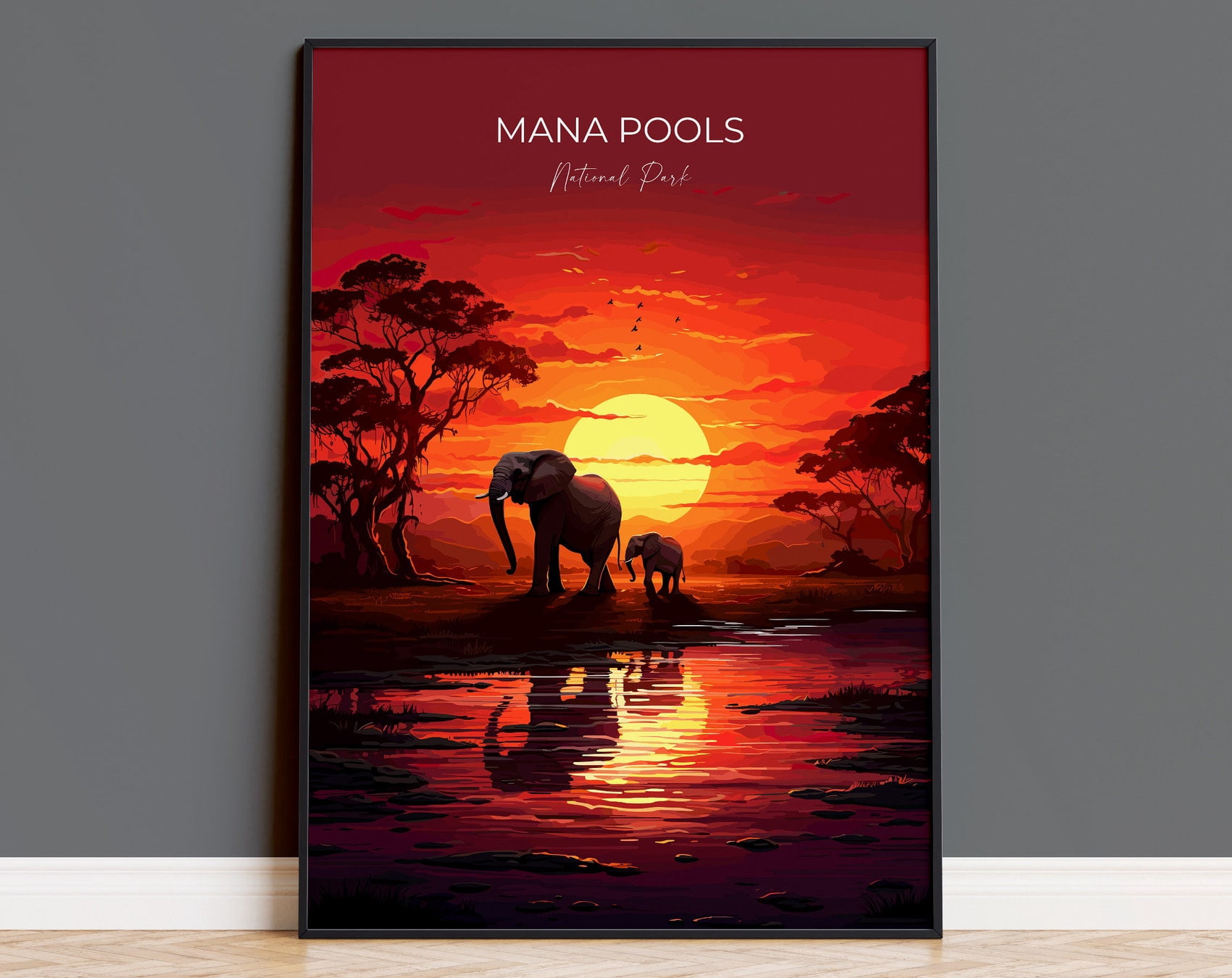 Mana Pools Travel Poster Wall Art, Travel Print of Mana Pools, Zimbabwe ...