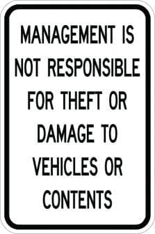 Management Is Not Responsible Parking Signs Metal Sign Tin Sign 12x16 ...