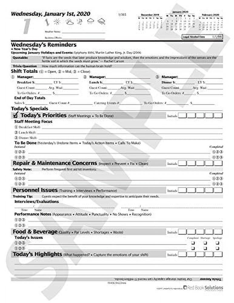 The Manager's Red Book - Full Service restaurant communication logbook ...
