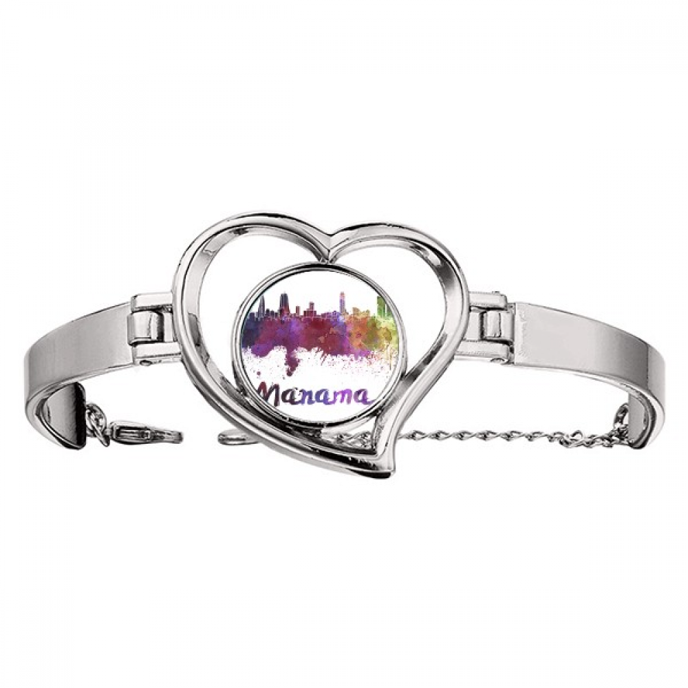 Manama Bahrain City Watercolor Bracelet Heart Jewelry Wire Bangle ...