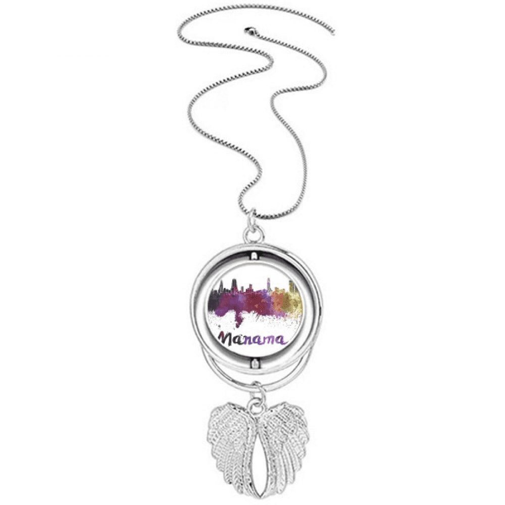 Manama Bahrain City Watercolor Pendant Angel Wings Rotating Necklace ...