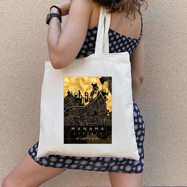 Manama Bahrain Country Flag Emblem Map City Skyline Shoulder Canvas ...