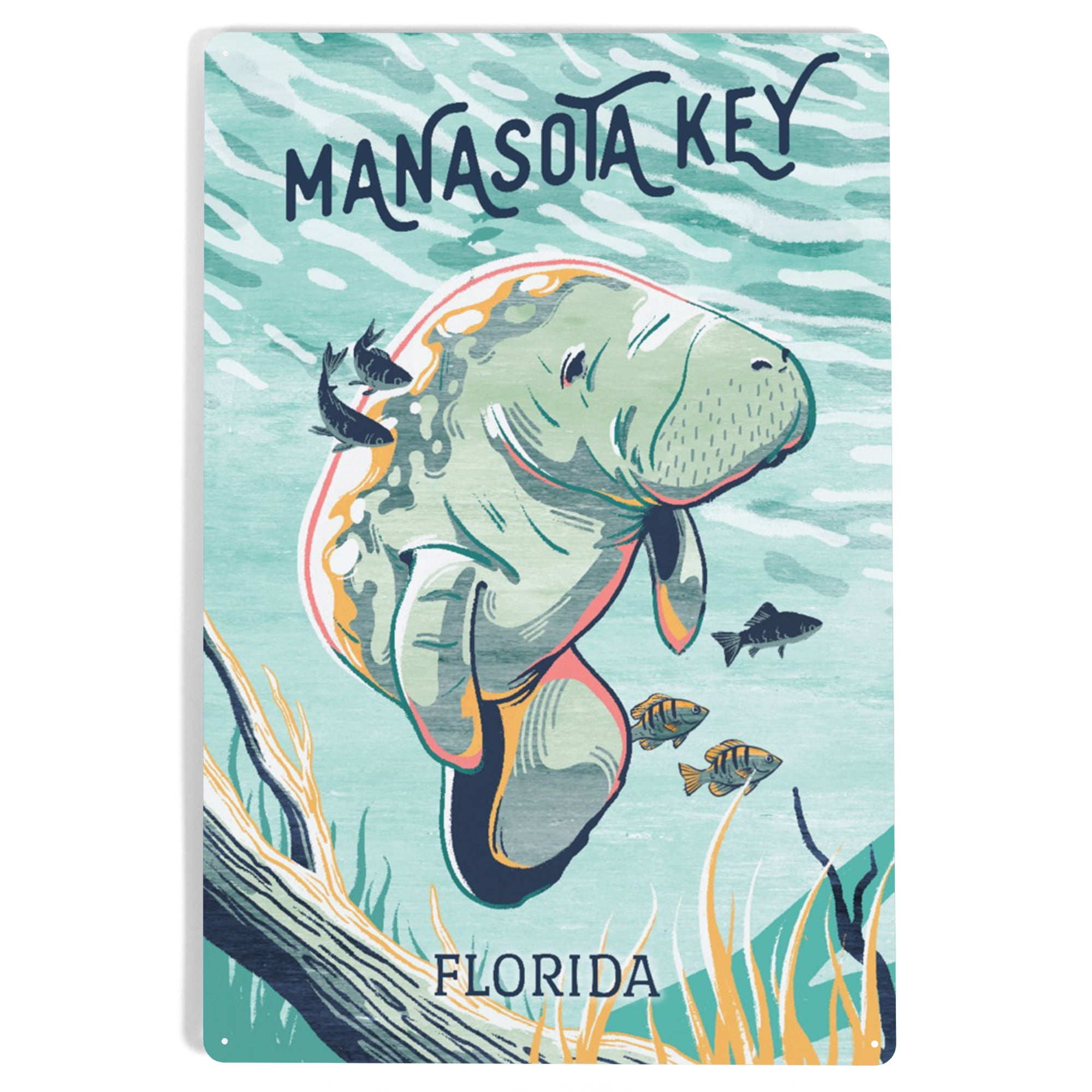 Manasota Key, Florida, Manatee, Graphic Pastel (12x18 Aluminum Art ...