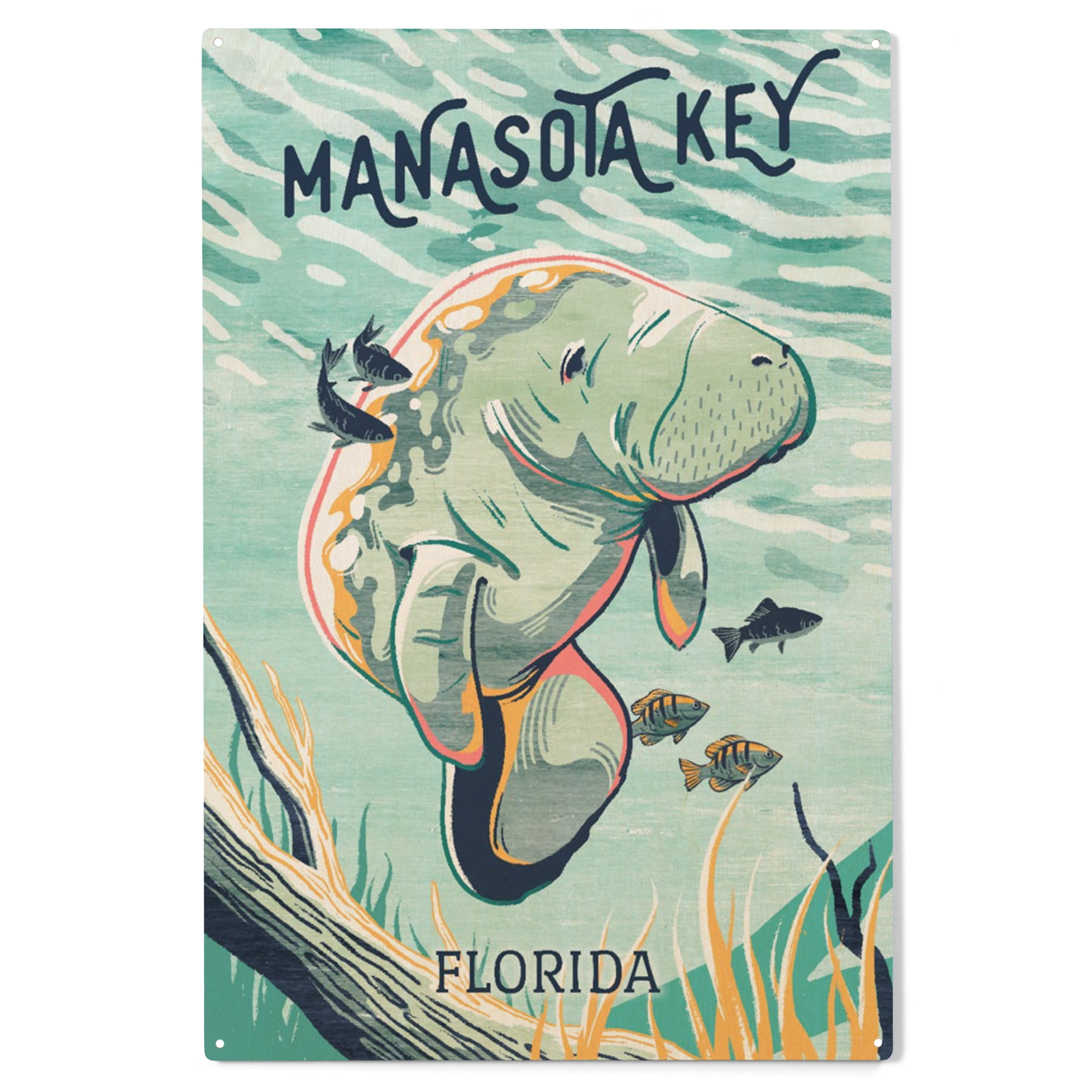Manasota Key, Florida, Manatee, Graphic Pastel Birch Wood Wall Sign ...