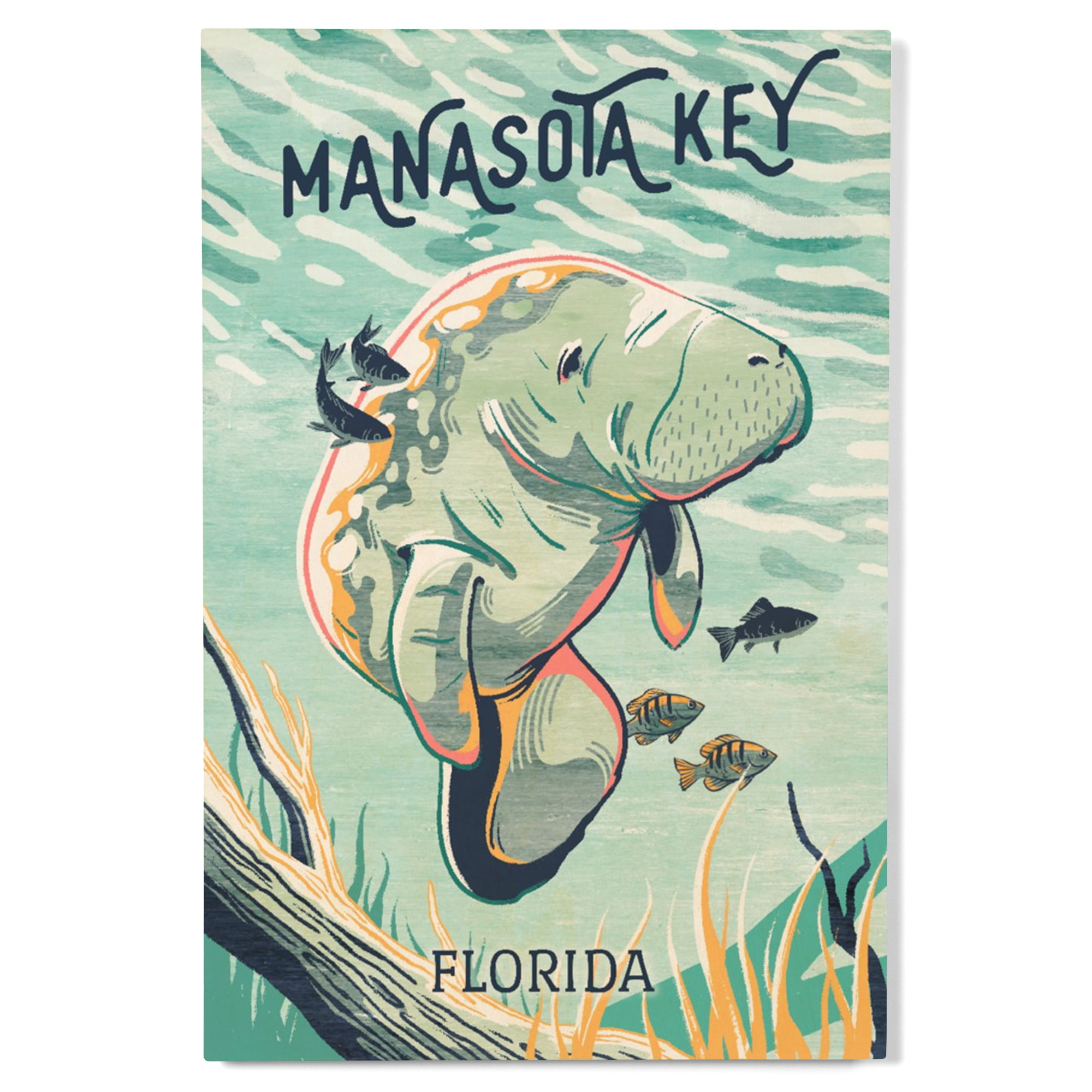 Manasota Key, Florida, Manatee, Graphic Pastel Birch Wood Wall Sign ...