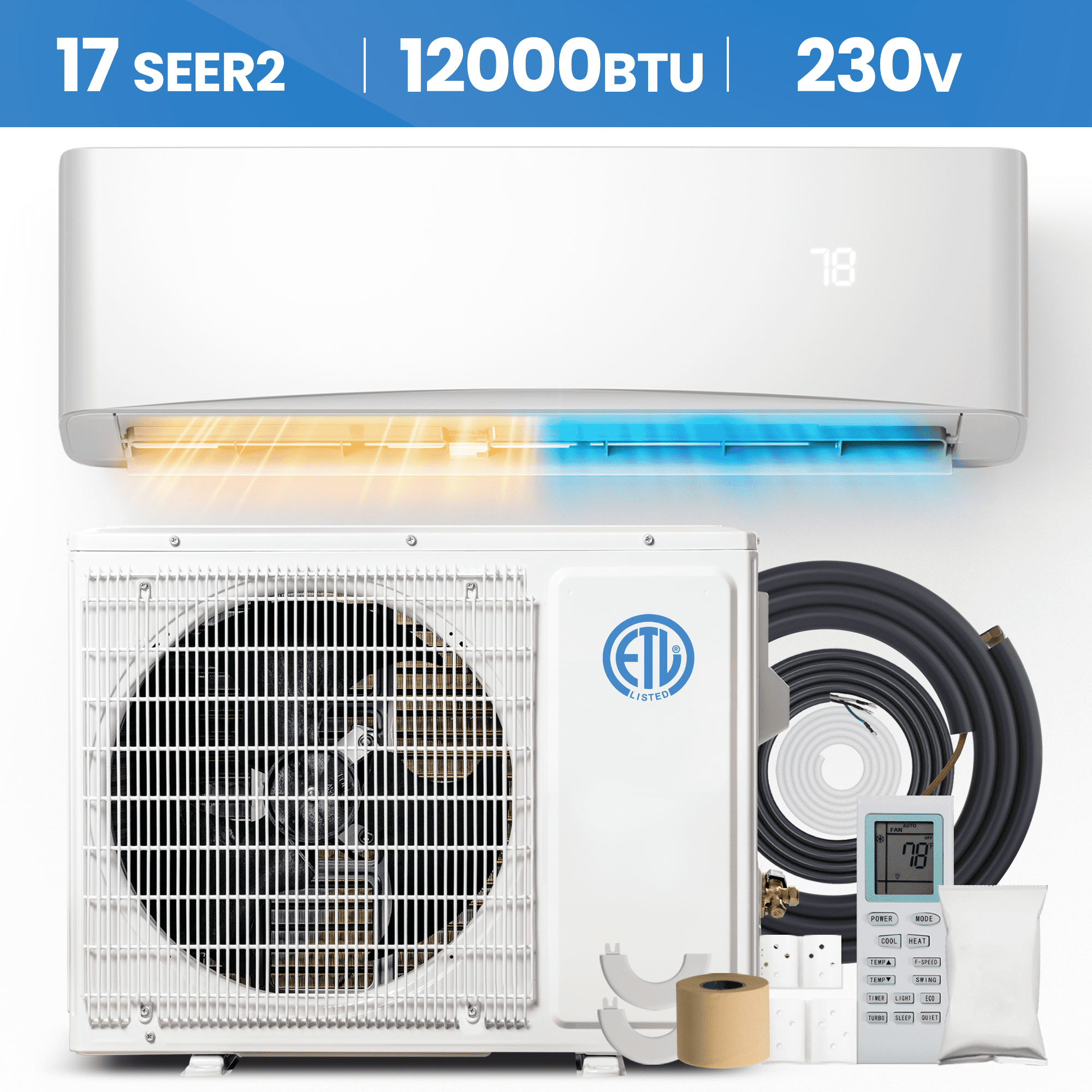 Manastin 12000 BTU Mini Split Air Conditioner & Heater With AHRI ...