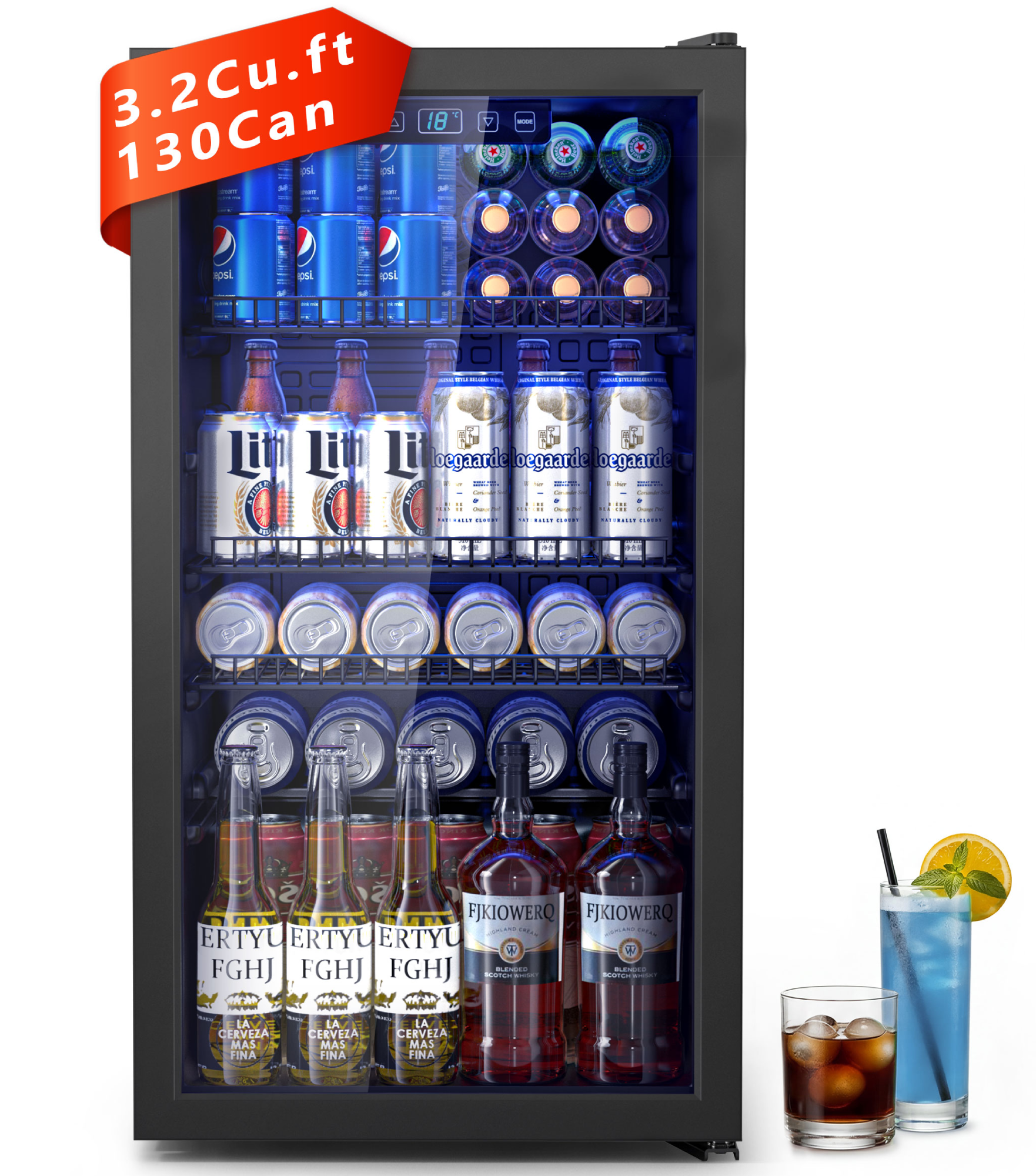 UrbanSync 130 Can Beverage Refrigerator Cooler 3.2 Cu.ft Mini Fridge ...