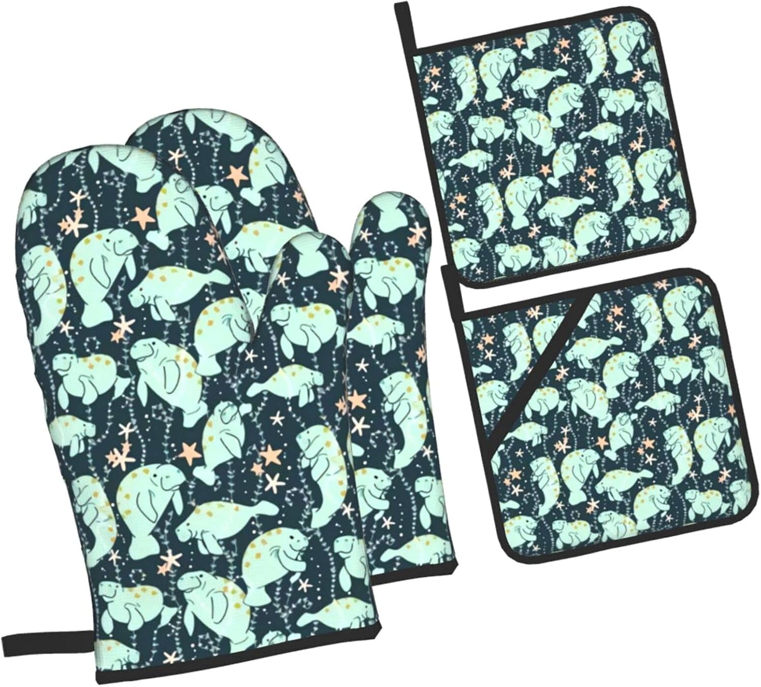 Manatee 4pcs Oven Mitts and Pot Holders Sets,Heat Resistant Non Slip ...