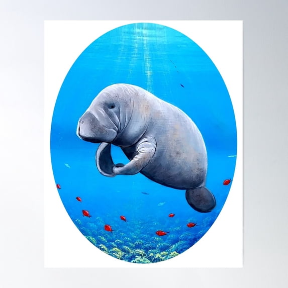 Manatee And Red Fish Poster Wall Art, Modern Wall Decor For Living Room ...