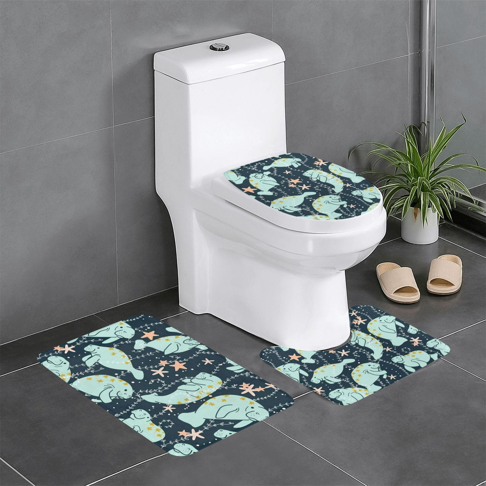 Manatee Animal 3-Piece Set Of Flannel Bath Mats, Highly Absorbent ...