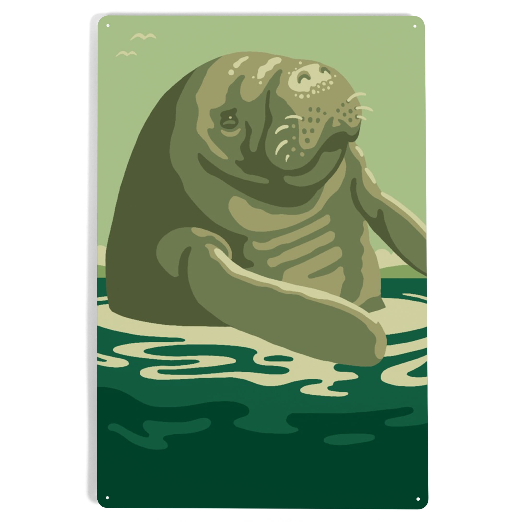 Manatee In Water (12x18 Aluminum Art, Indoor Outdoor Metal Sign Decor ...