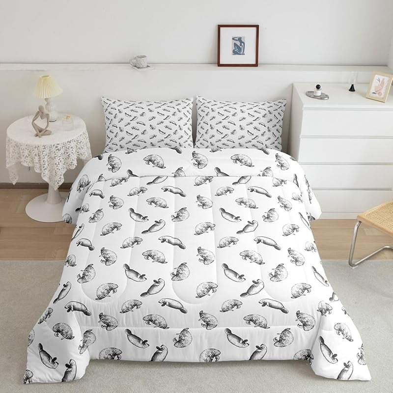 Manatee Lover Comforter Set Full Size, Underwater World Oasis Bedding ...