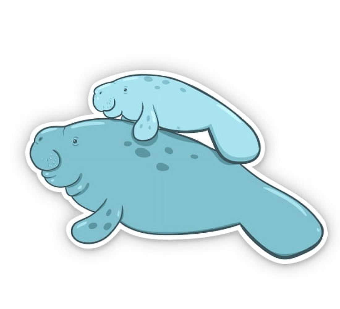 Manatee Mom and Baby - 5" Vinyl Sticker - For Car Laptop I-Pad ...