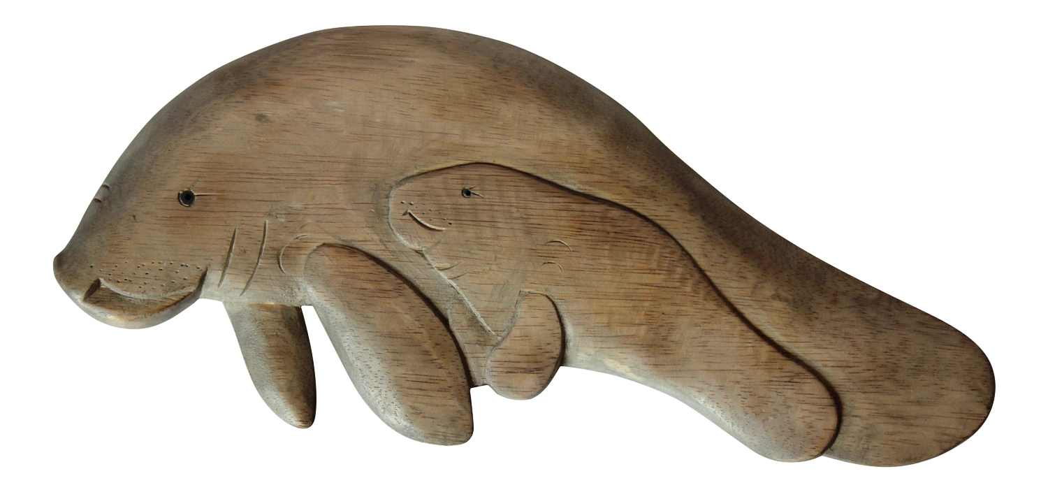 Manatee Mother With Baby Carved Wood Wall Plaque 14 Inches Natural ...