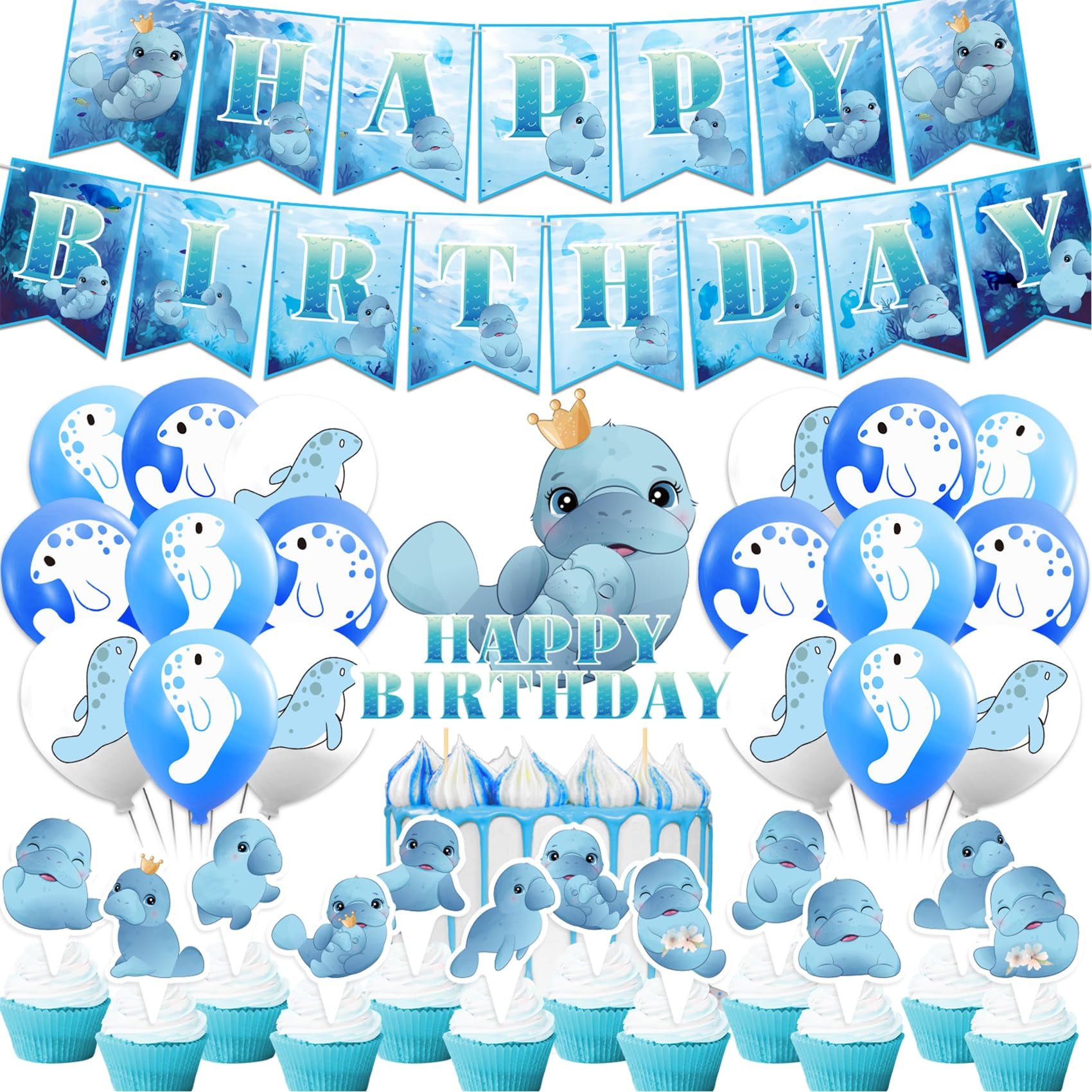 Manatee Party Decorations Manatee AIF4 Animal Birthday Party Supplies ...
