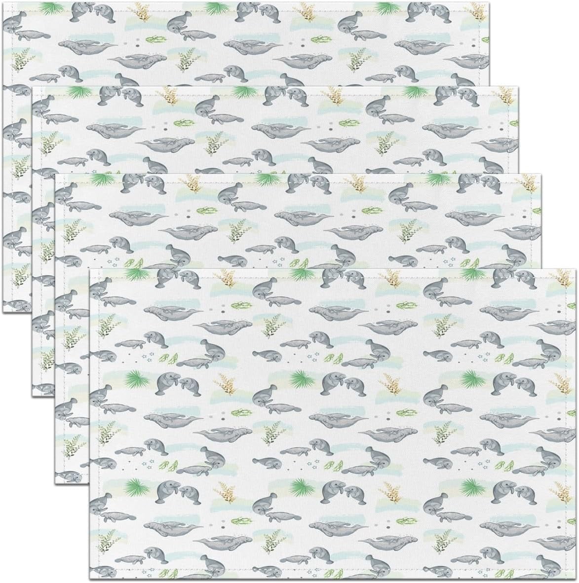 Manatee Placemats Set of 4 12"x18" Cute Marine Animals Placemats for ...