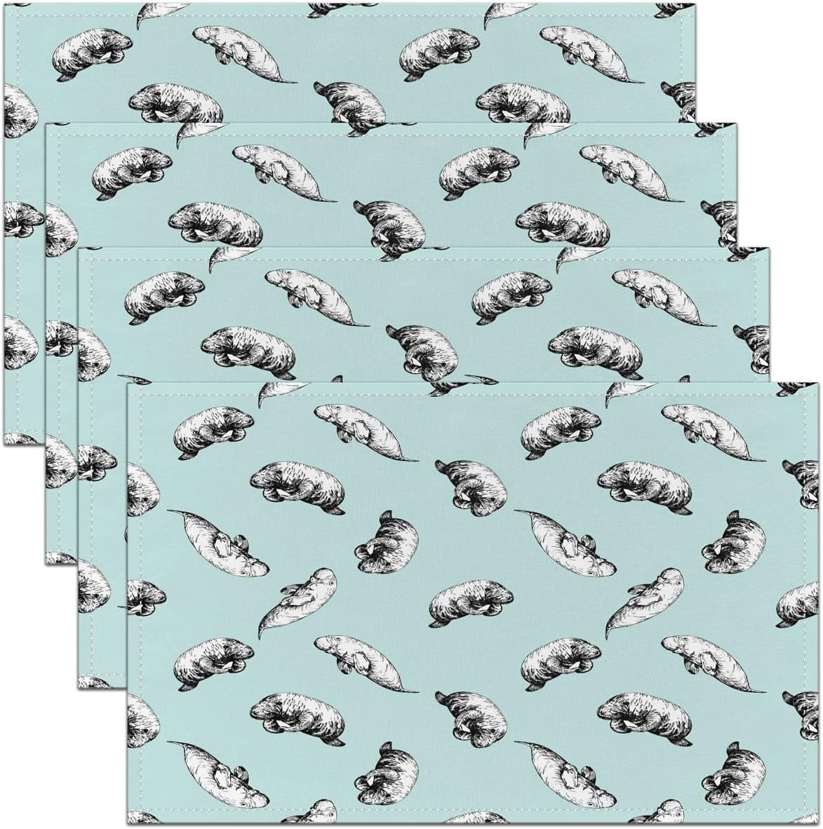 Manatee Placemats Set of 4 12"x18" Marine Animals Placemats for Dining ...