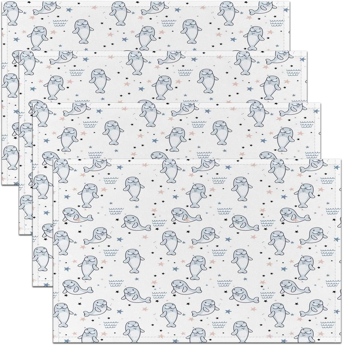 Manatee Placemats Set of 4 12"x18" Marine Animals Placemats for Dining ...