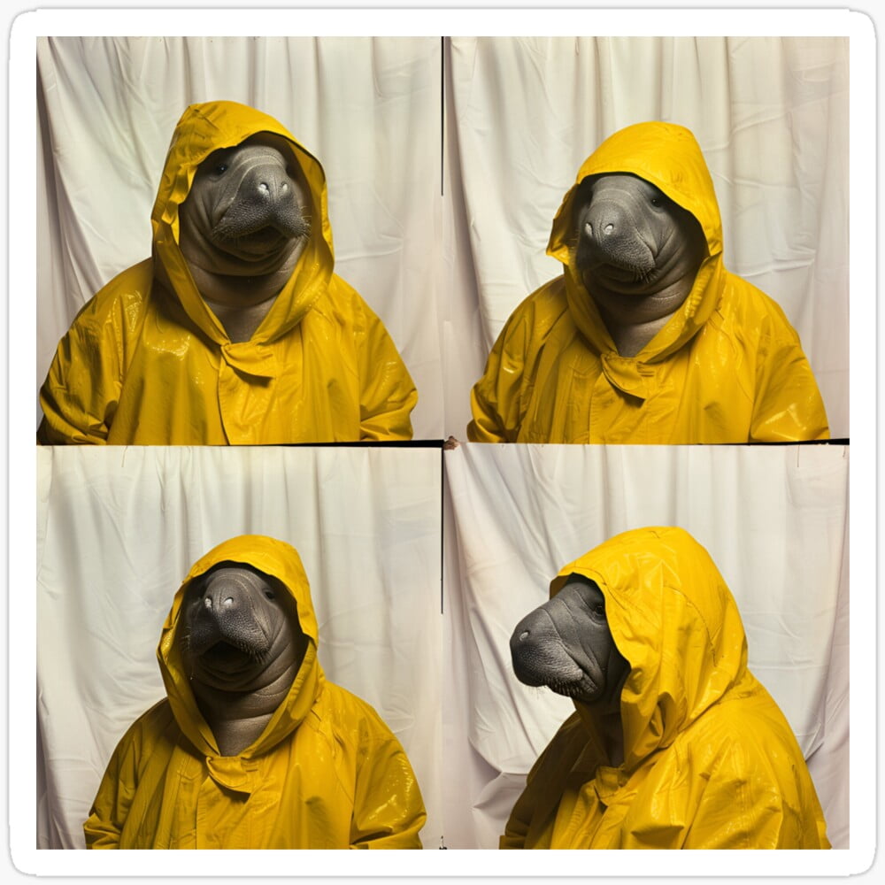 Manatee In Raincoat Quirky Animal Photobooth Art Stickerphone Decal ...