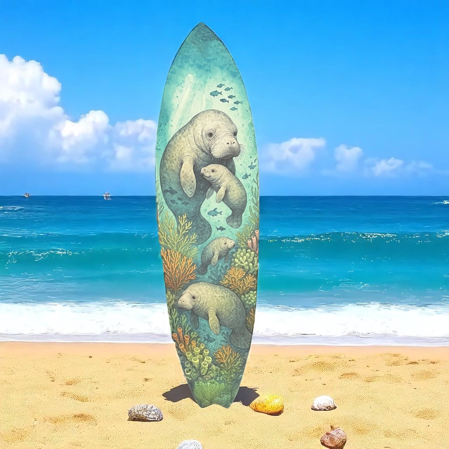 Manatee Surfboard Wall Art – Coastal PVC Beach Decor, Under the Sea ...