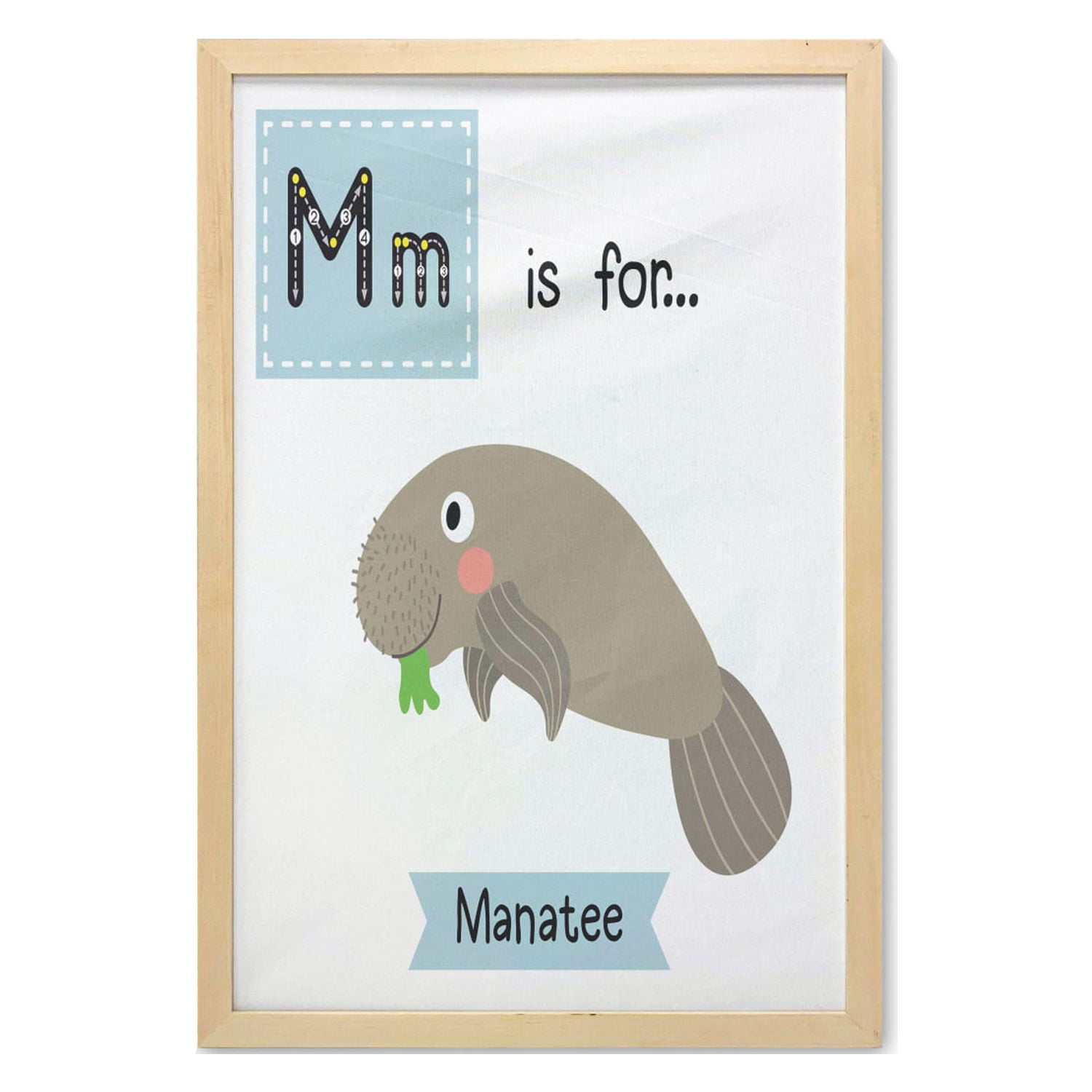 Manatee Wall Art with Frame, Alphabet Themed Pattern Letter M and ...