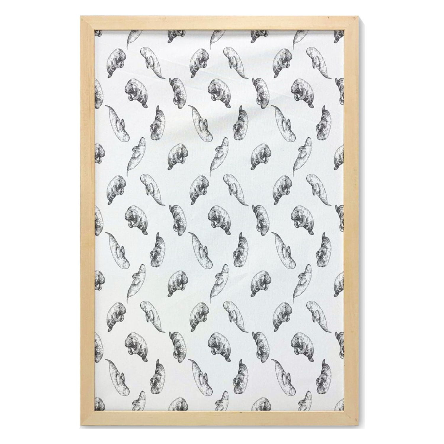 Manatee Wall Art with Frame, Hand Drawn Sketch of Marine Animals ...