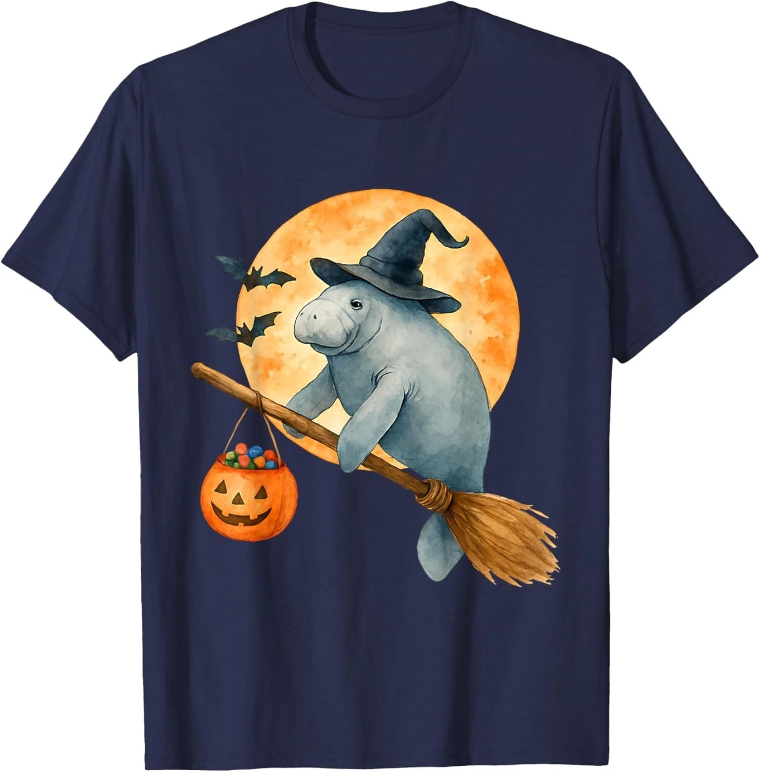 Manatee Witch Hat Pumpkin T-Shirt – Cute Manatee Halloween Costume Tee ...