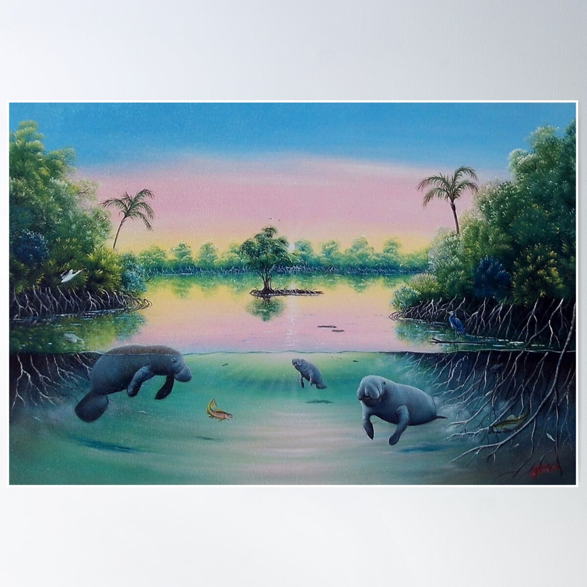 Manatees Below Mangroves Poster Wall Art, Modern Wall Decor For Living ...