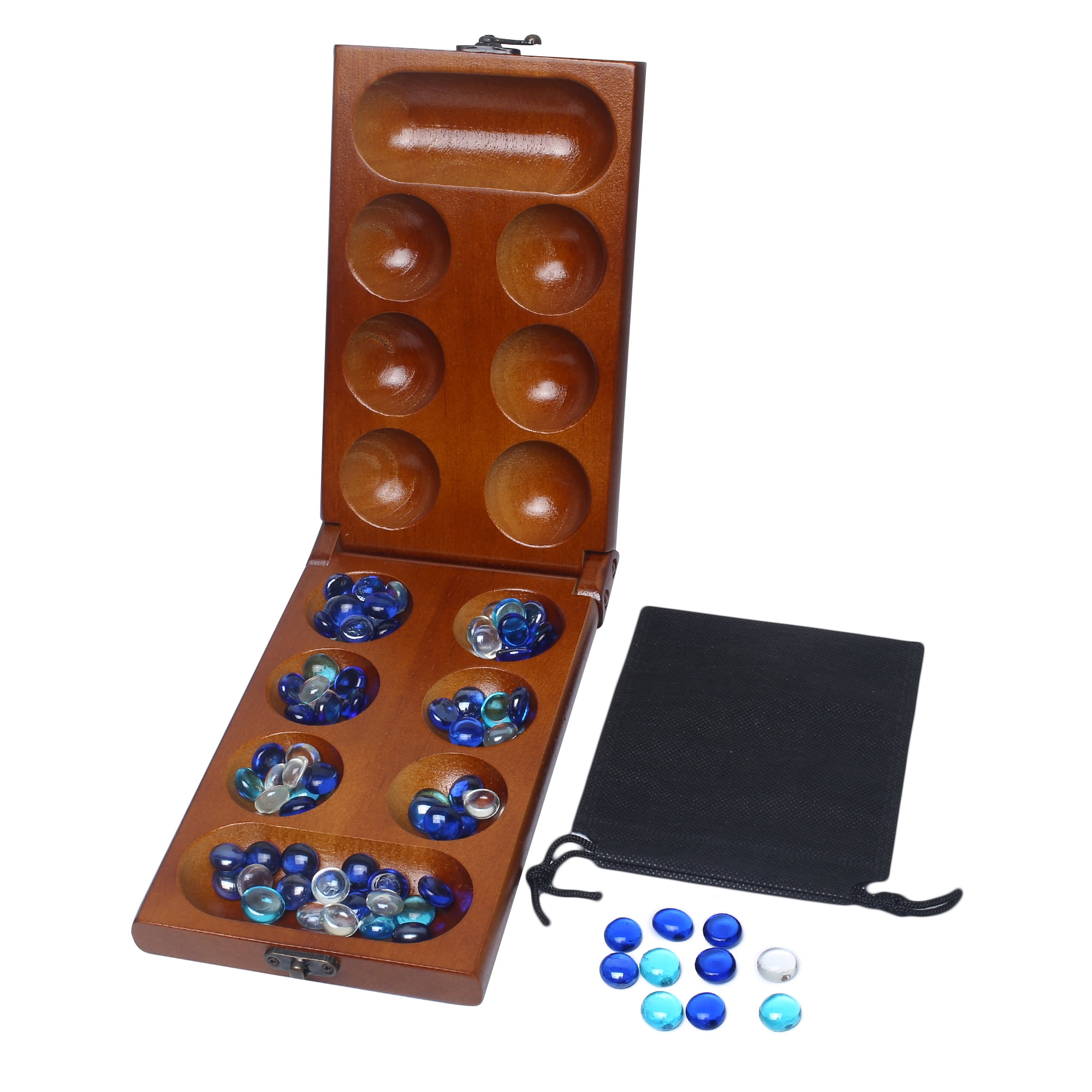 Wooden Mancala Board Game Set for Kids & Adults, Portable Folding ...