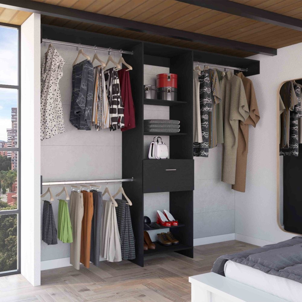 Manchester 250 Closet System, Five Open Shelves, One Drawer, Three ...