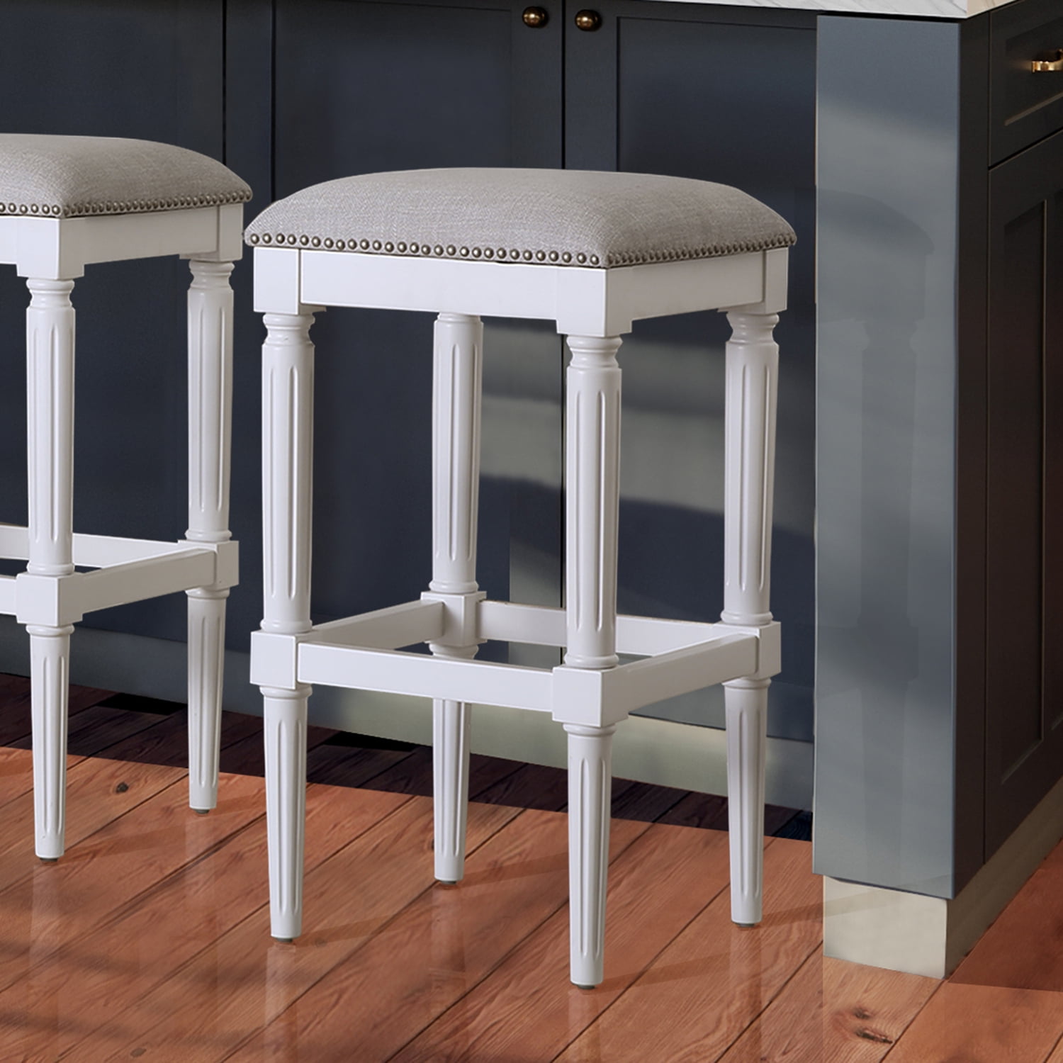 New Ridge Home Goods Manchester 31"H Square Bar Stool, Alabaster White ...