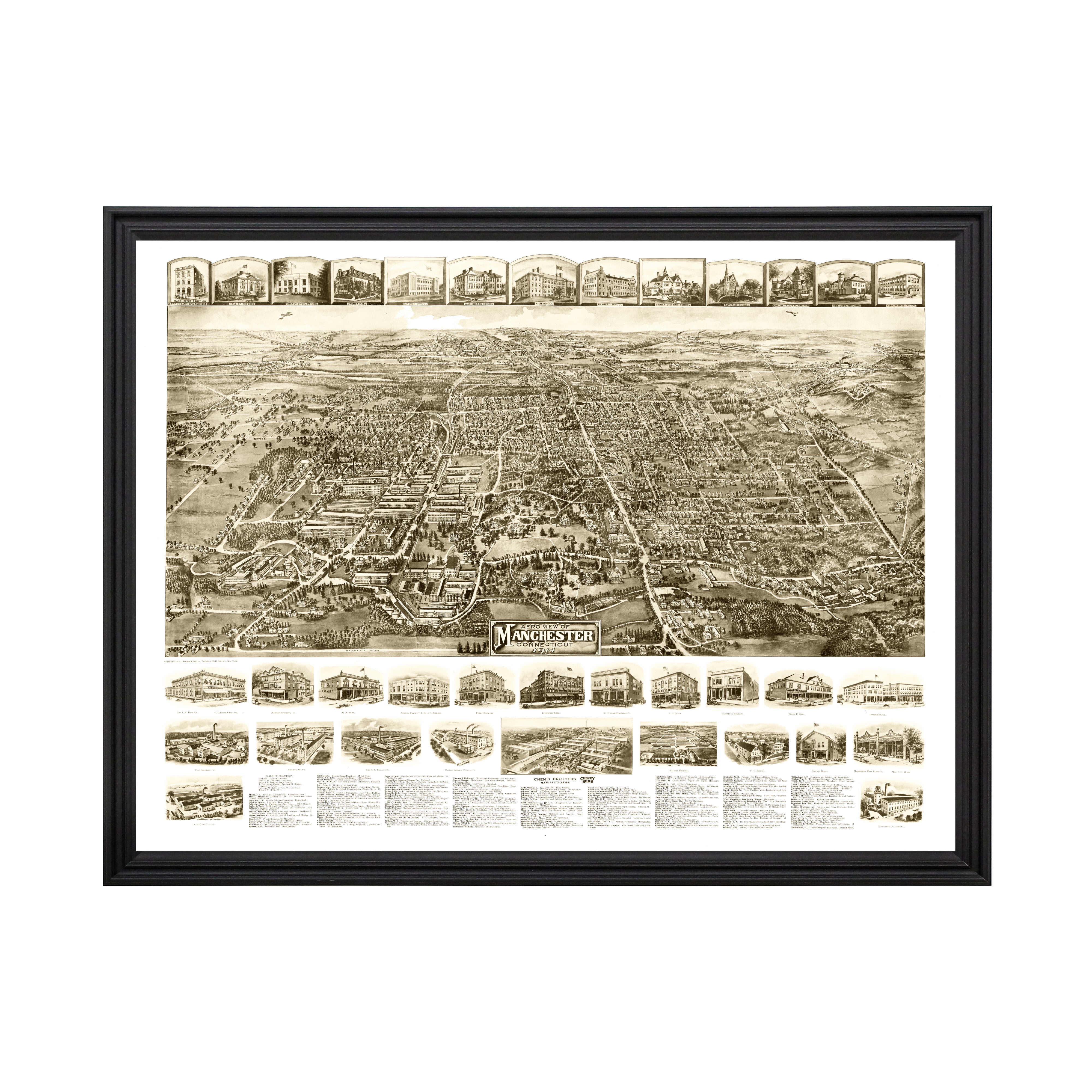 Manchester Art, 1914 Vintage Map of Manchester Connecticut, CT History ...