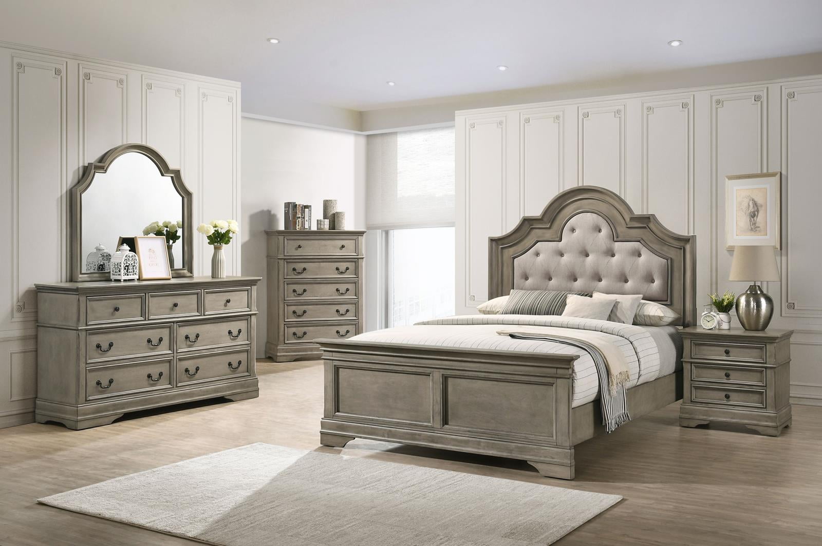 Manchester Bedroom Set with Upholstered Arched Headboard Wheat ...