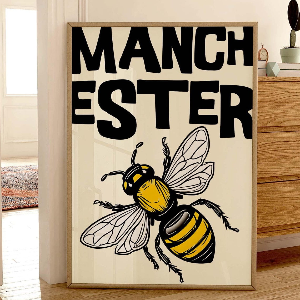 Manchester Bee Art Print - Uk Travel Wall Art - Yellow Manchester ...