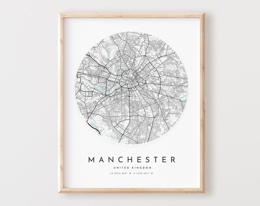 Manchester Map Print, Manchester Map Poster City Wall Art, Manchester ...