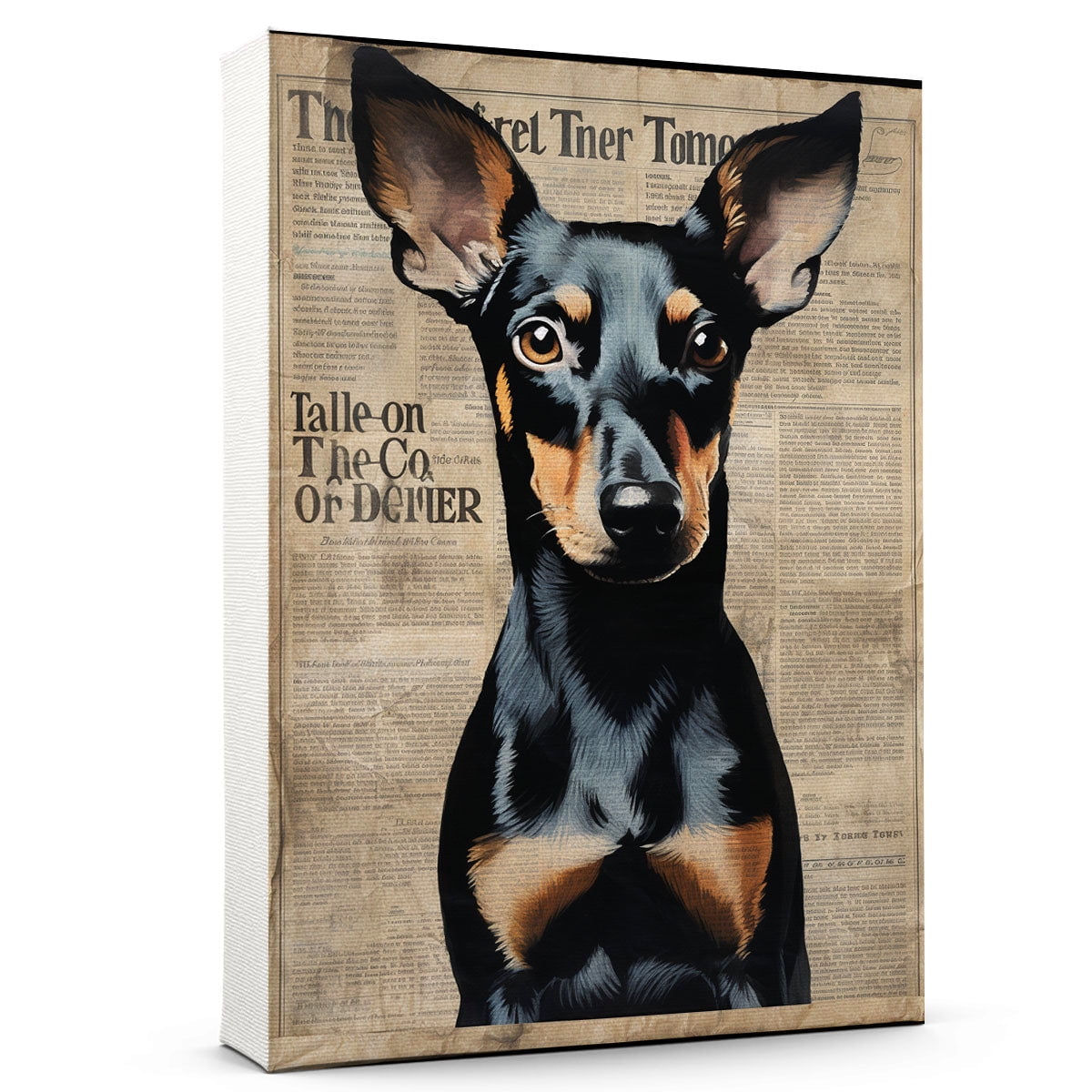 Manchester Terrier Dog Read Newspapers Sitting Poster Prints on Canvas ...