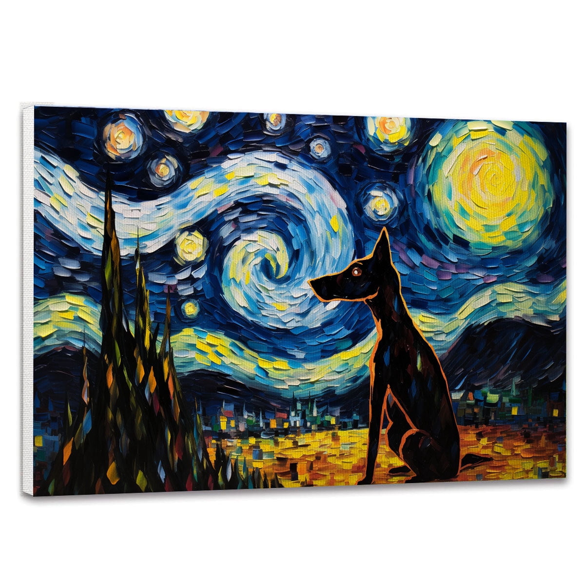 Manchester Terrier Toy Canvas Wall Art with Starry Night Van Gogh ...