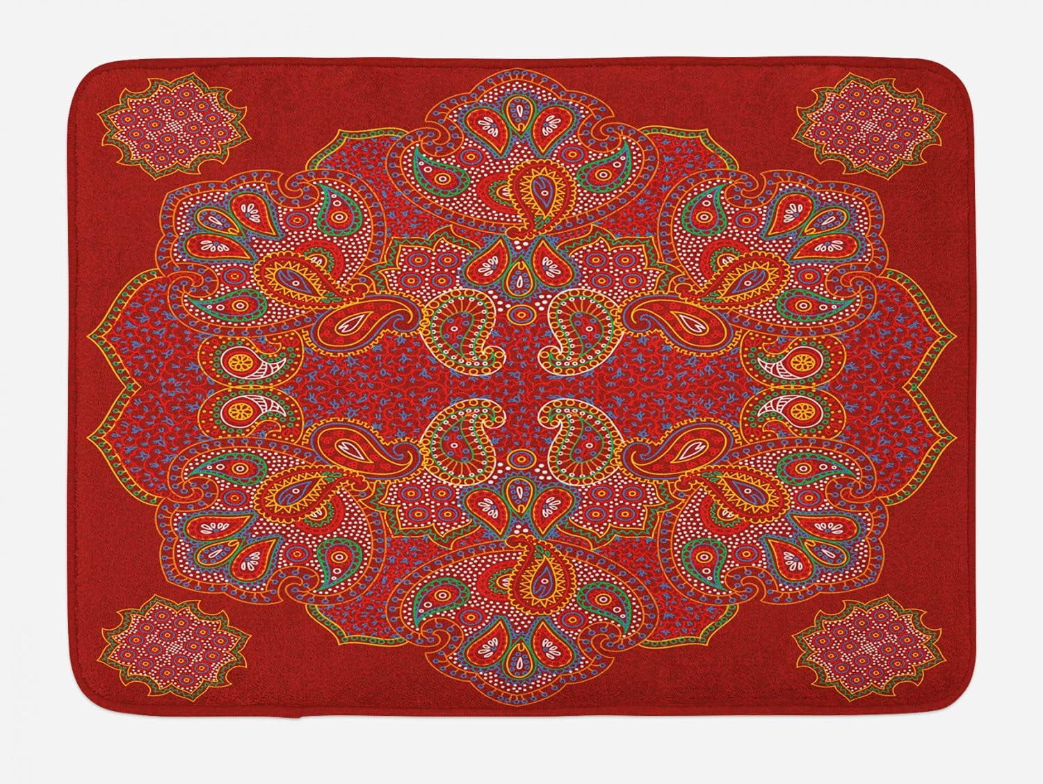 Mandala Bath Mat, Moroccan Persian Design Oriental Rectangular Paisley ...