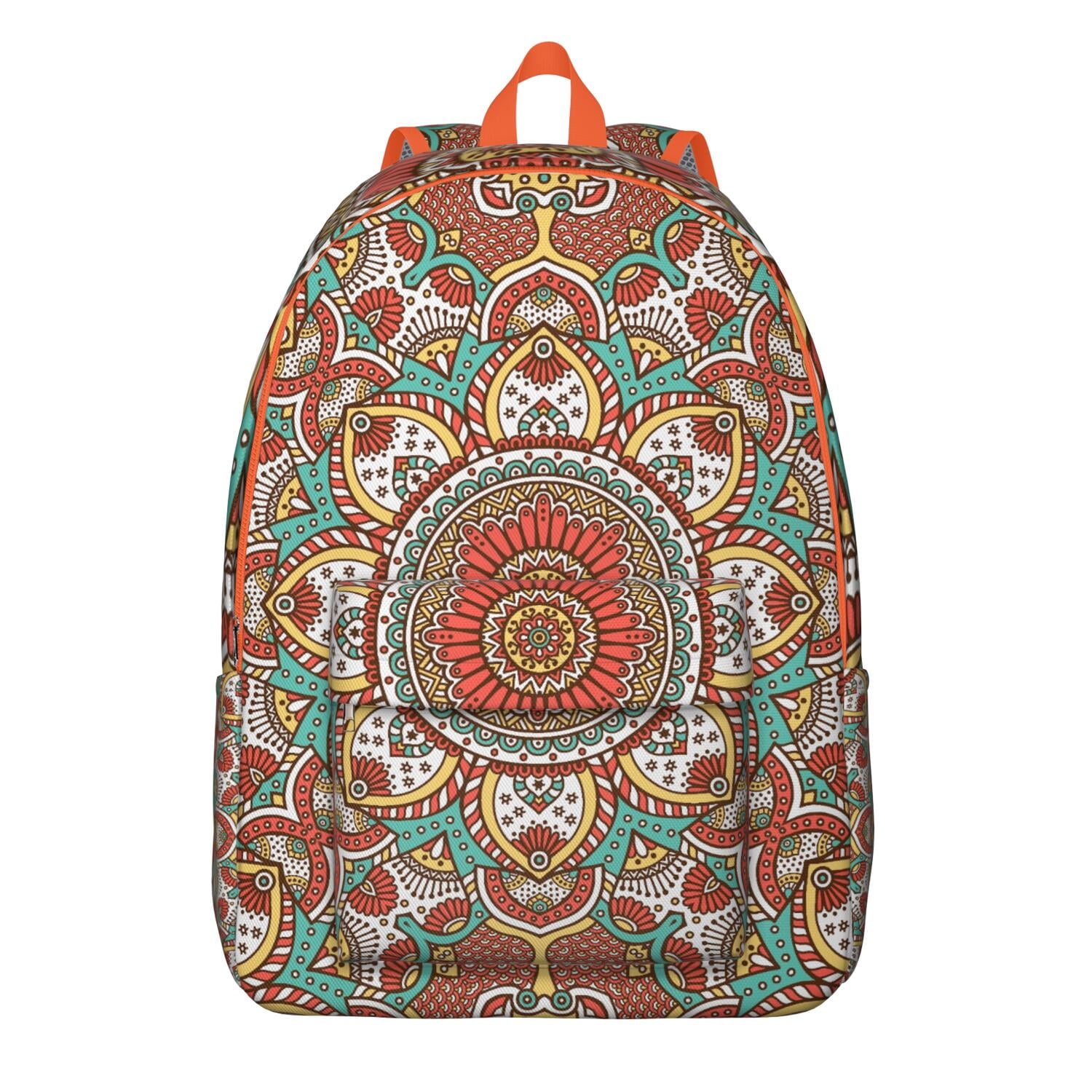 Mandala Bohemian Ethnic Style School Backpack for Women, Vintage Canvas Daypack with Colorful ...